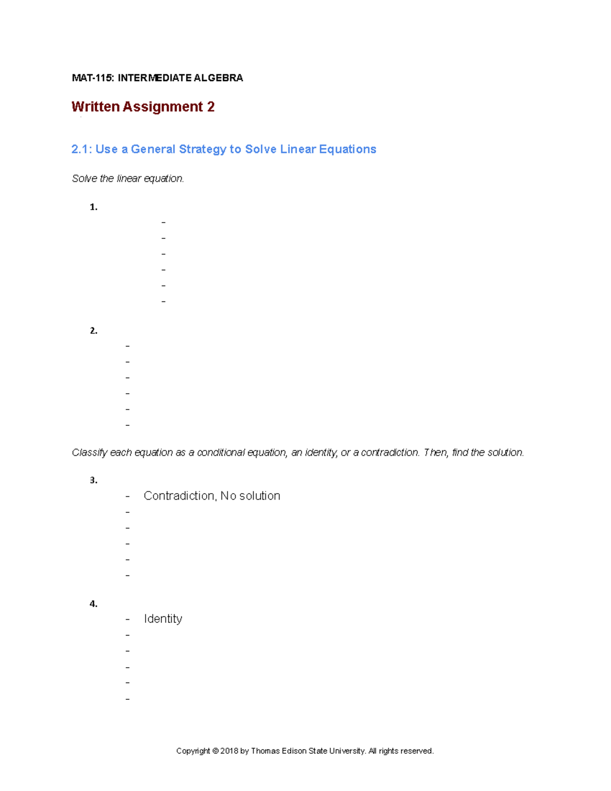 Written Assignment 2 - MAT-115: INTERMEDIATE ALGEBRA Written Assignment 2 2: Use a General ...