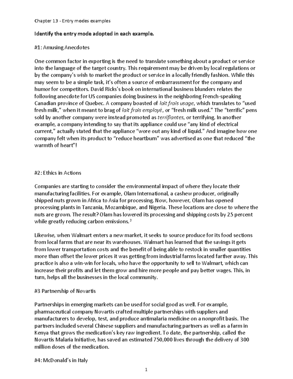 Ch13 Entry modes identification - Identify the entry mode adopted in ...