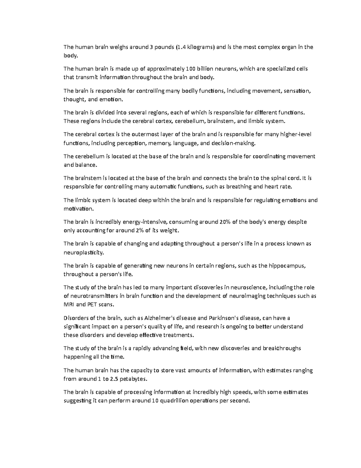 Human Brain - The human brain weighs around 3 pounds (1 kilograms) and ...