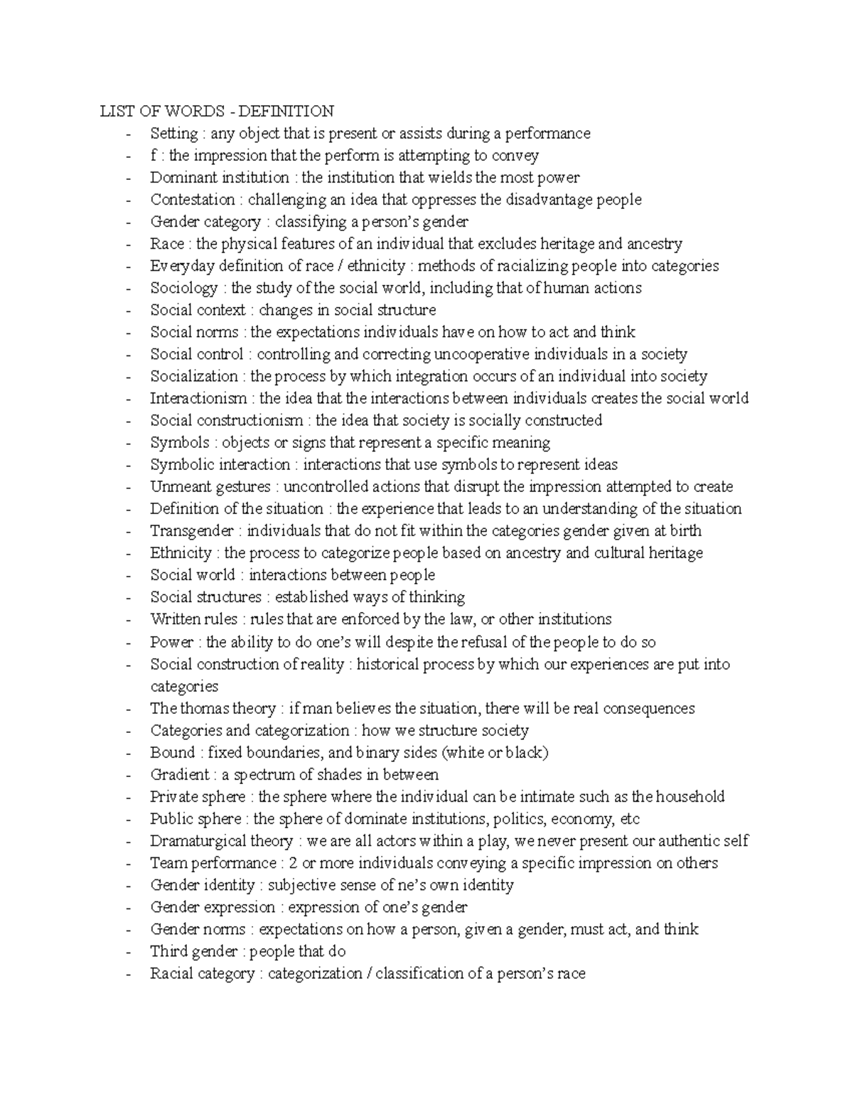 Preparation for midterm 1 - Key concepts - LIST OF WORDS - DEFINITION ...
