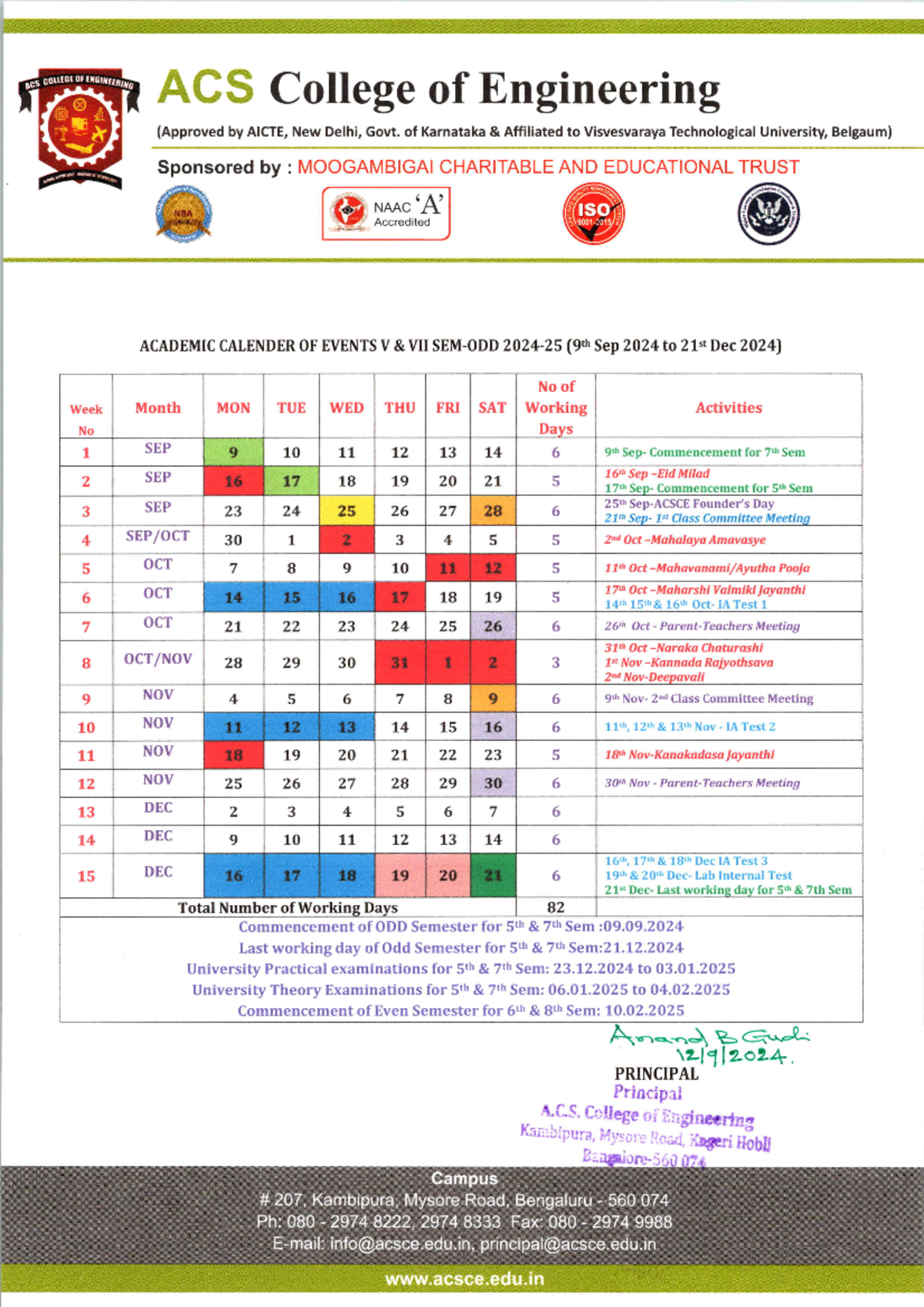 5th & 7th sem calender of events 2024 - ACS COLLEGE OF ENGINEERING ACS ...