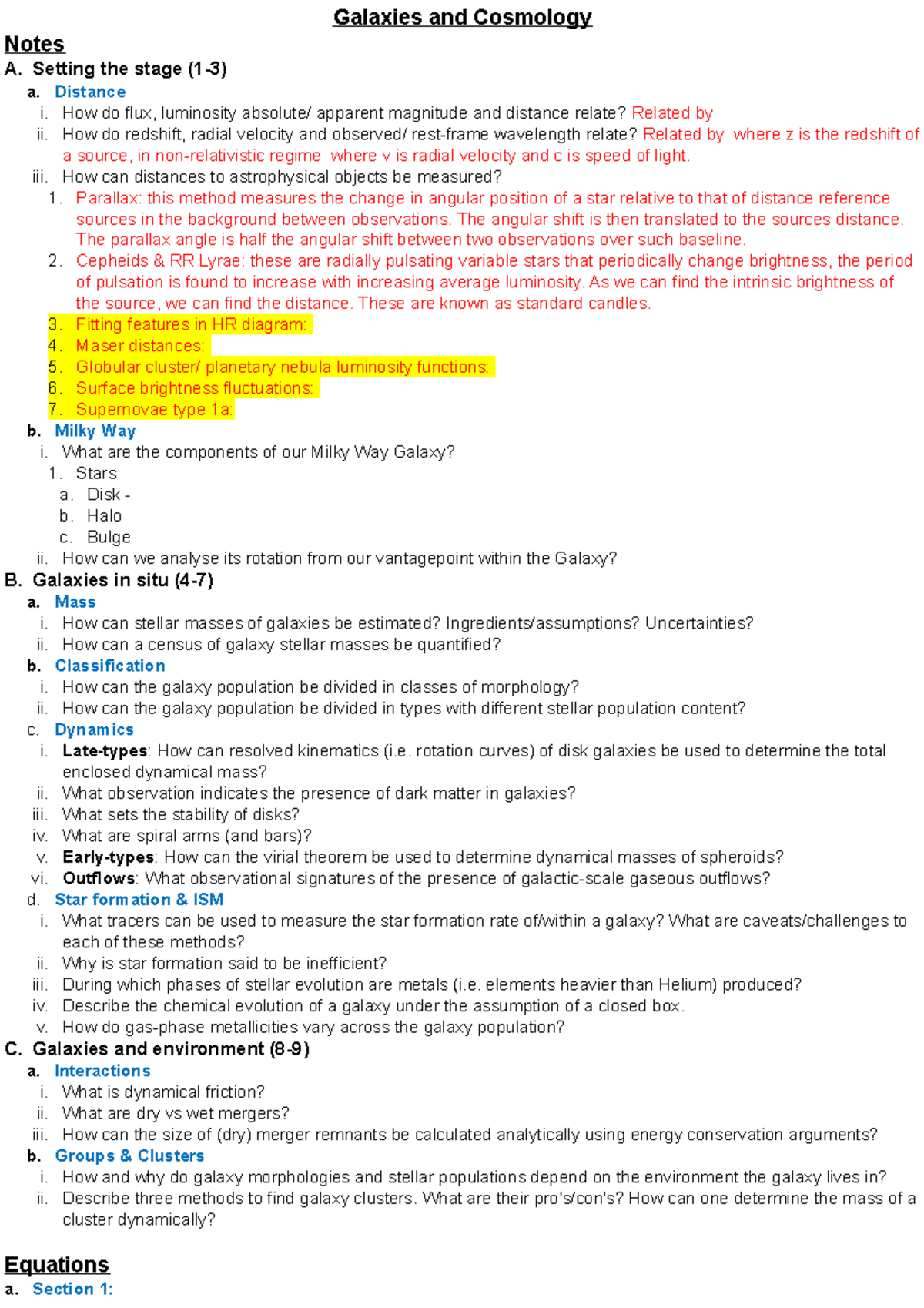 Galaxies and Cosmology - equations - Galaxies and Cosmology Notes A ...