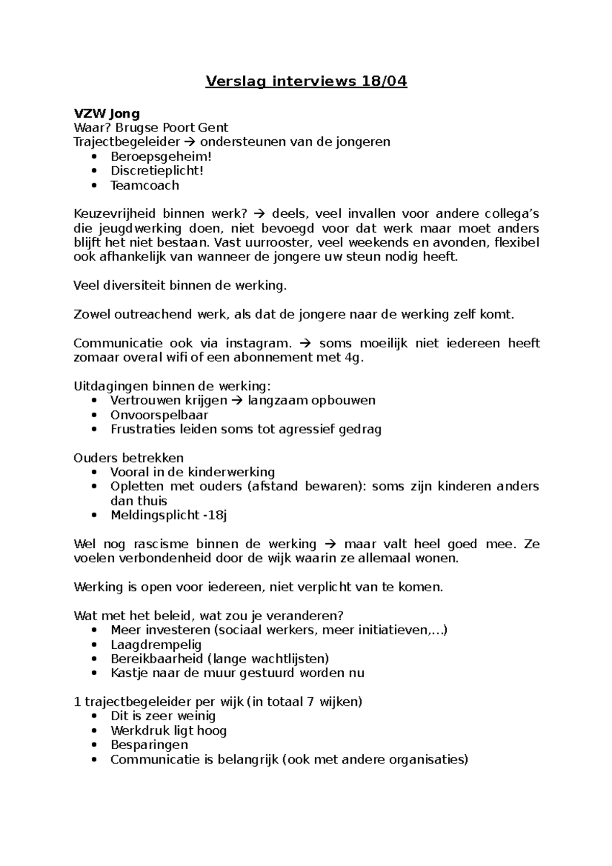 Verslag interview praktijkwerkers - Verslag interviews 18/ VZW Jong ...