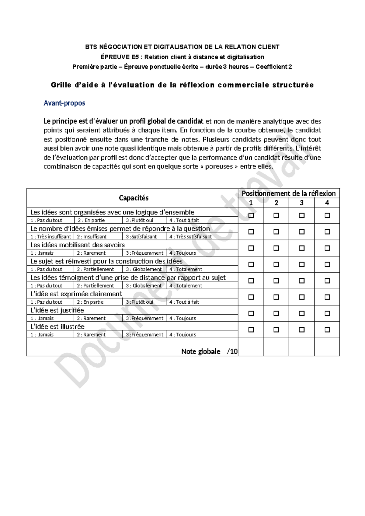 BTS NDRC grille aide evaluation reflexion commerciale structuree - BTS NÉGOCIATION ET ...