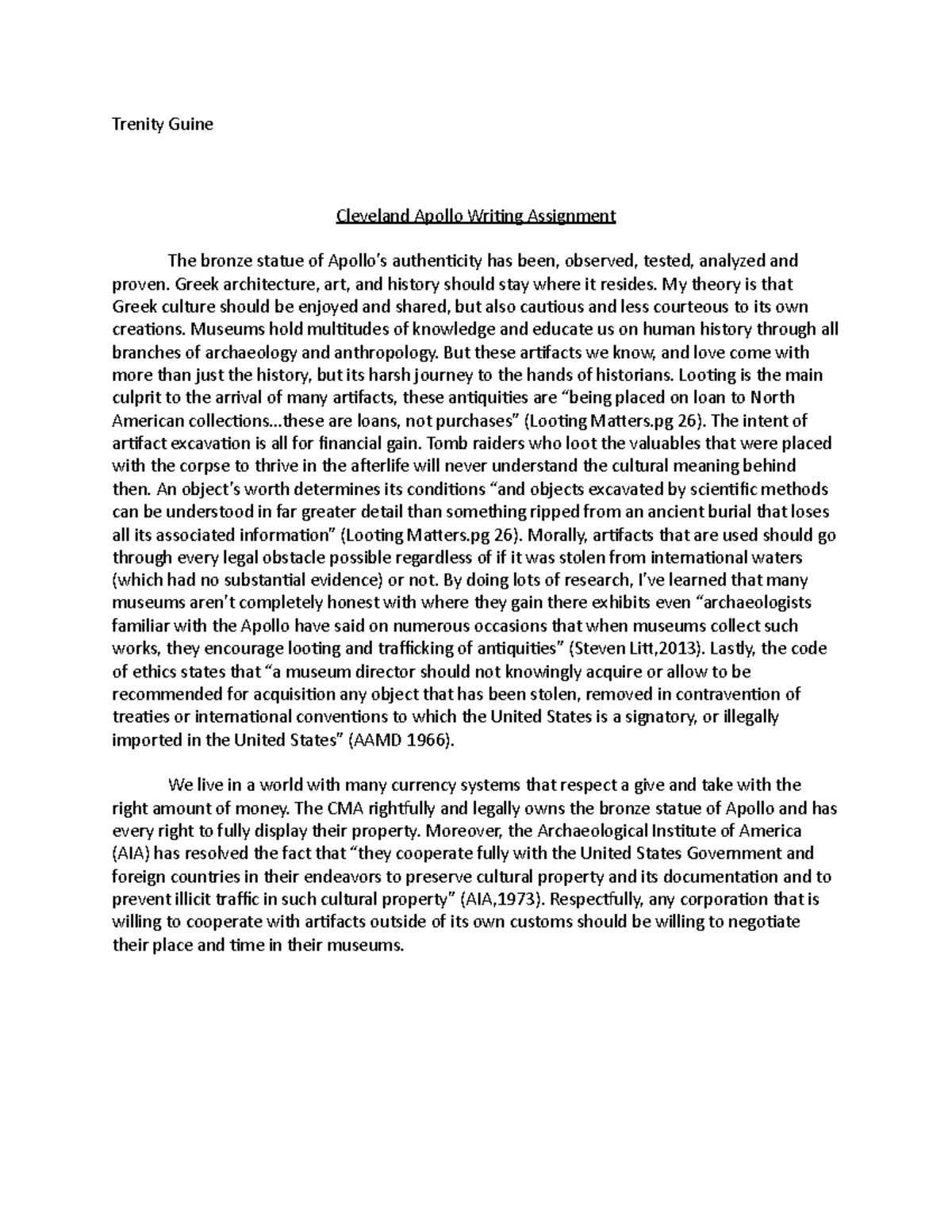 Cleveland Apollo Assignment - Trenity Guine Cleveland Apollo Writing ...