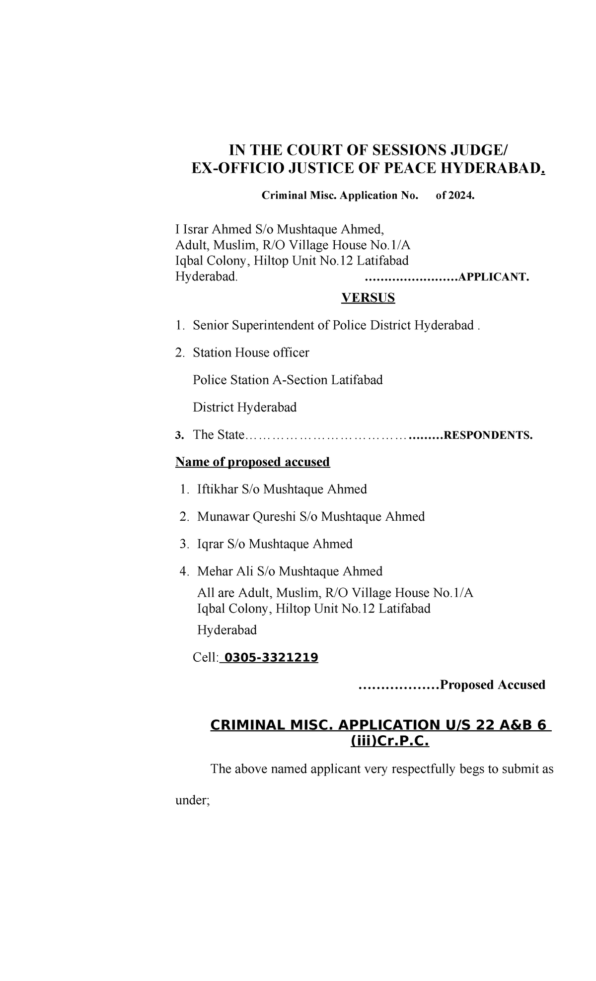 Israr 22AB - For moot court and practice of 22A B application - IN THE ...