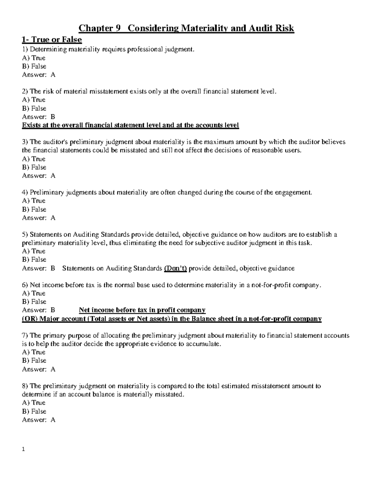 A. Audit Tut 4 ch 9 - Chapter 9 Considering Materiality and Audit Risk ...