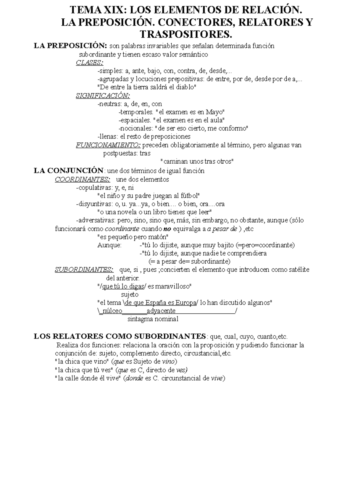 LEN19-LOS Elementos DE Relacion - TEMA XIX: LOS ELEMENTOS DE RELACIÓN ...
