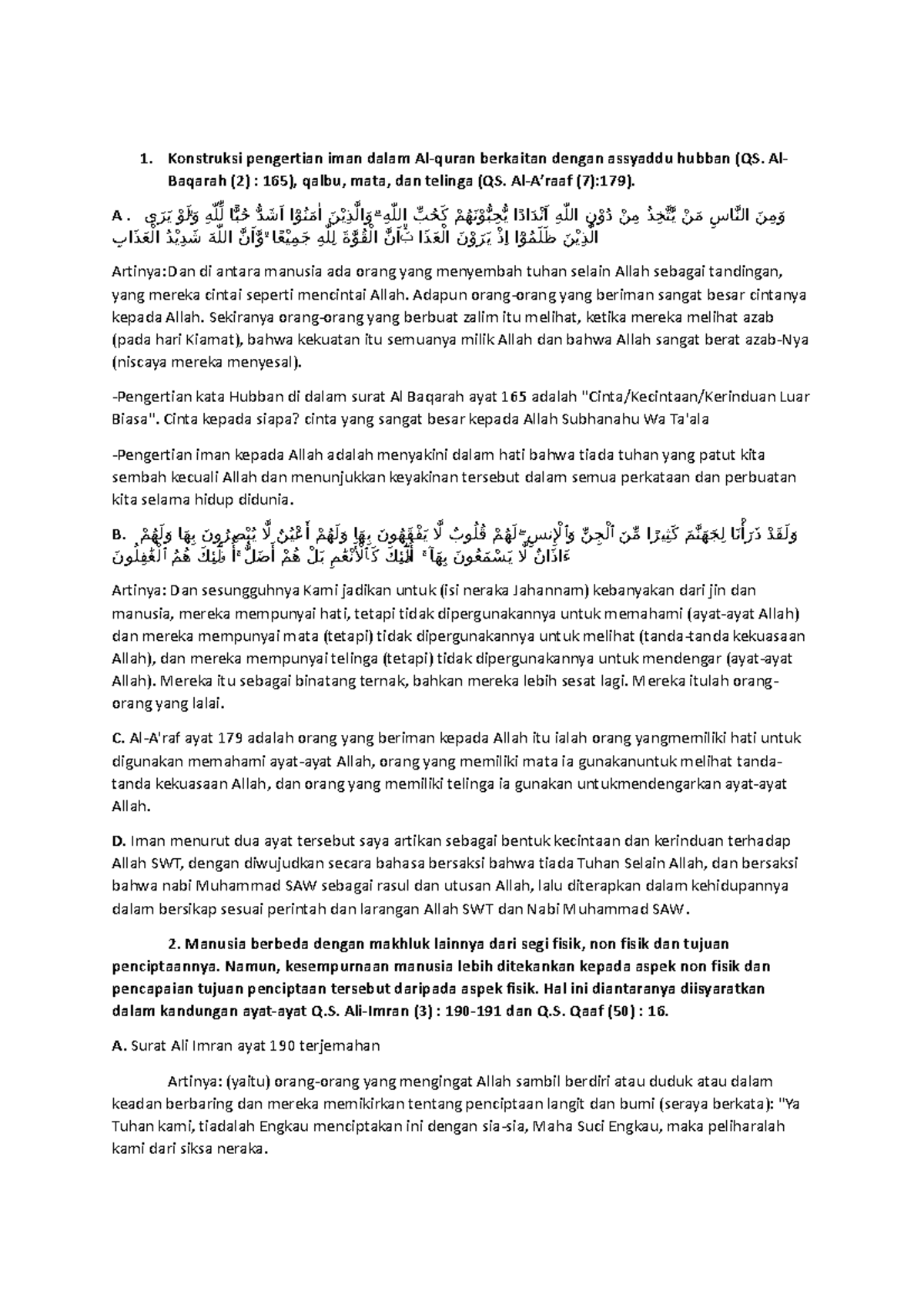 Konstruksi pengertian iman dalam Al - Al- Baqarah (2) : 165), qalbu, mata, dan telinga (QS ...