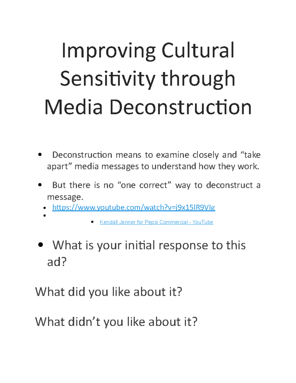 Improving Cultural Sensitivity through Media Deconstruction - Improving Cultural Sensitivity ...