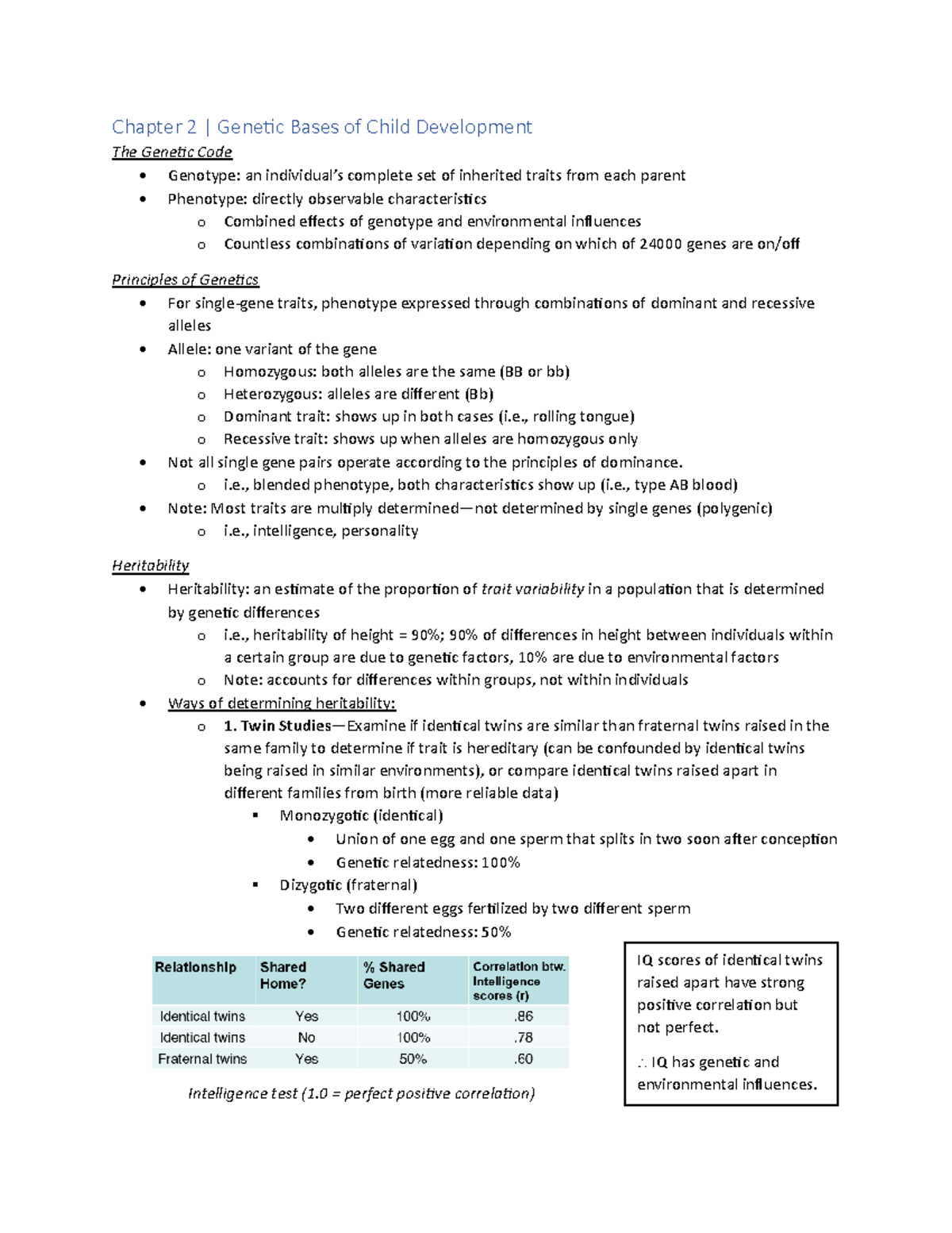 Psych 2040B Chapter 2 & 3 Notes - Chapter 2 | Genetic Bases of Child ...