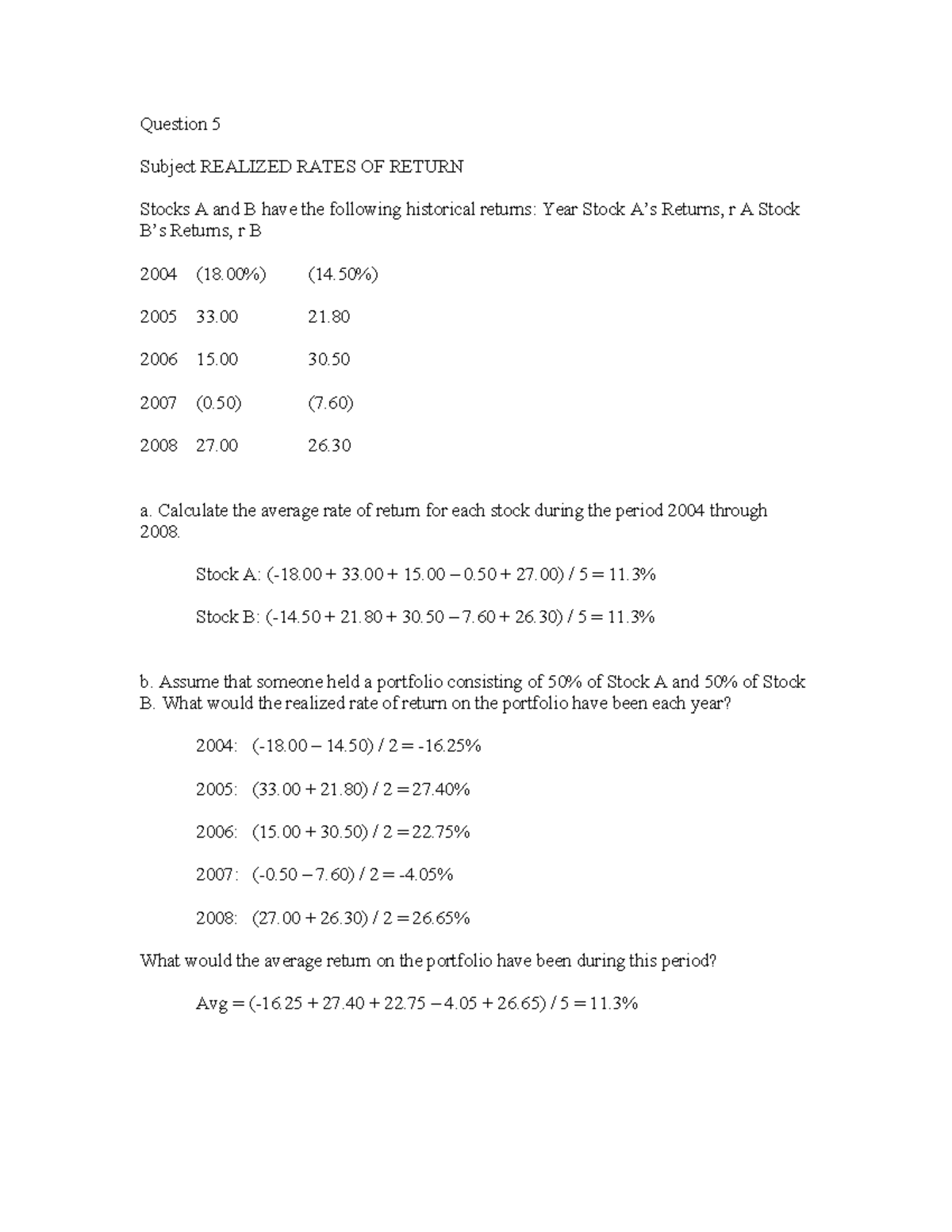 Financial Management Practice Drills - Question 5 Subject REALIZED ...