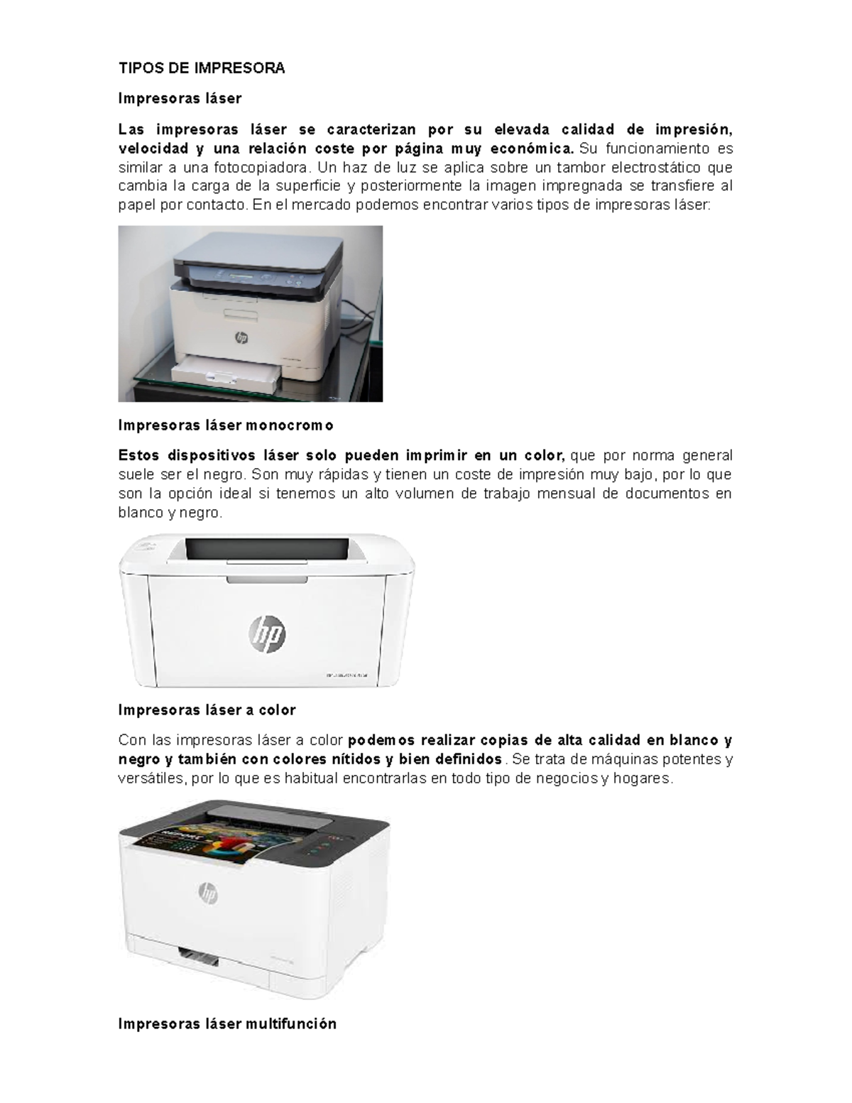 Tipos de Impresora, definicion - TIPOS DE IMPRESORA Impresoras láser ...