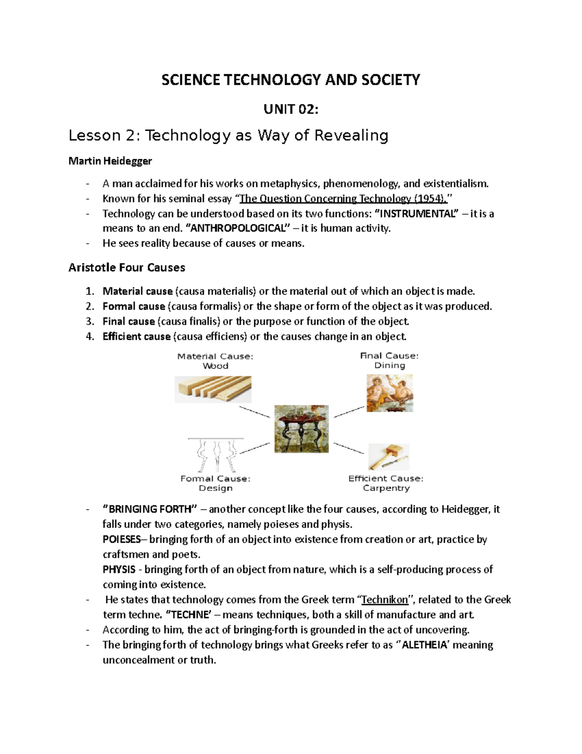 Lesson 2 - Technology as Way of Revealing - SCIENCE TECHNOLOGY AND ...