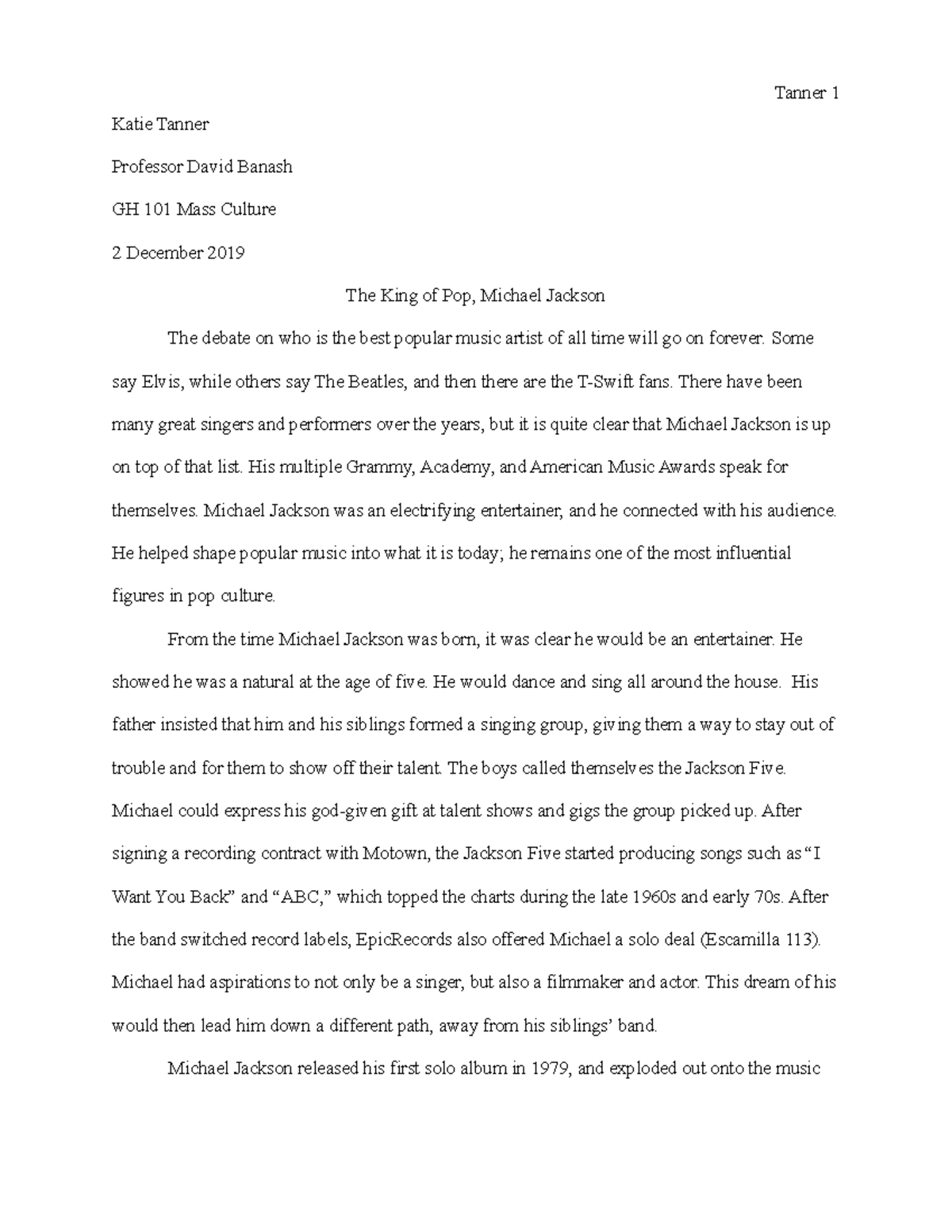 Paper 1 Revisions - Essay - Katie Tanner Professor David Banash GH 101 ...