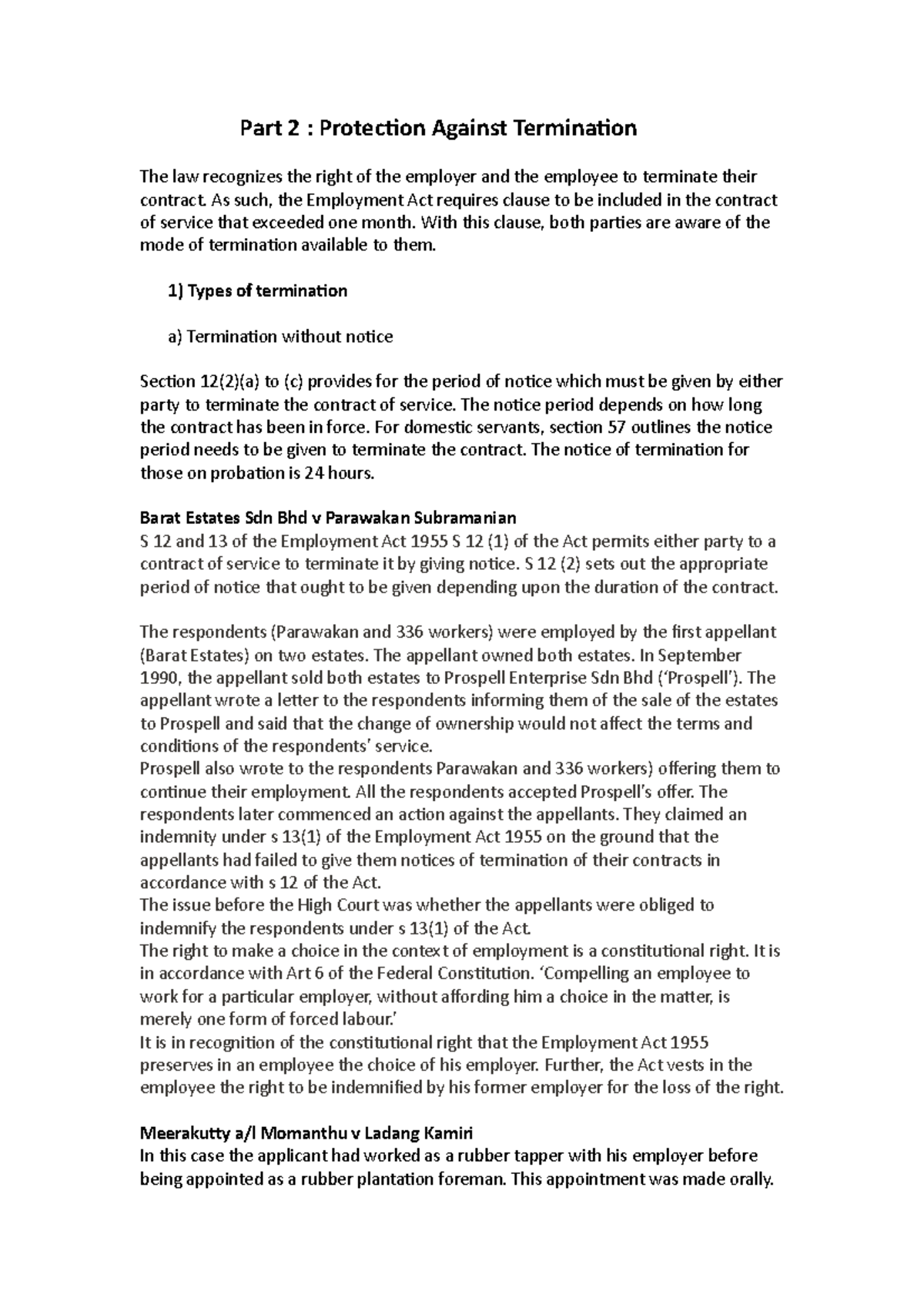 Protection Against Termination - As such, the Employment Act requires ...