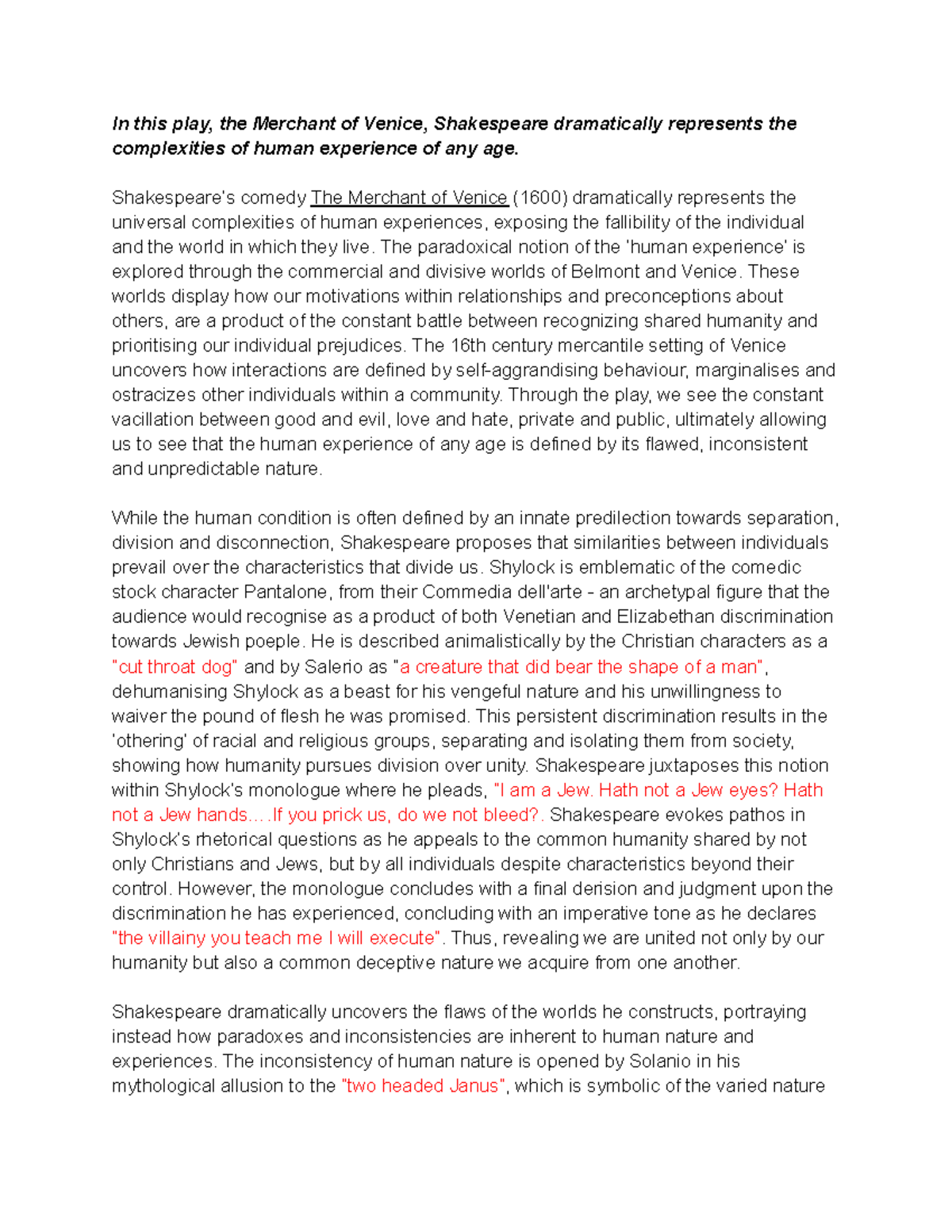 Common Module Base Essay - In this play, the Merchant of Venice ...