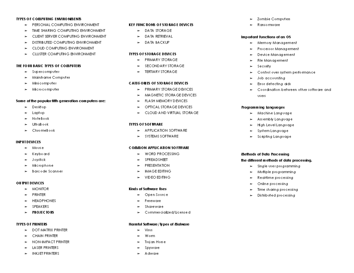 IT Enumeration - TYPES OF COMPUTING ENVIRONMENTS PERSONAL COMPUTING ...