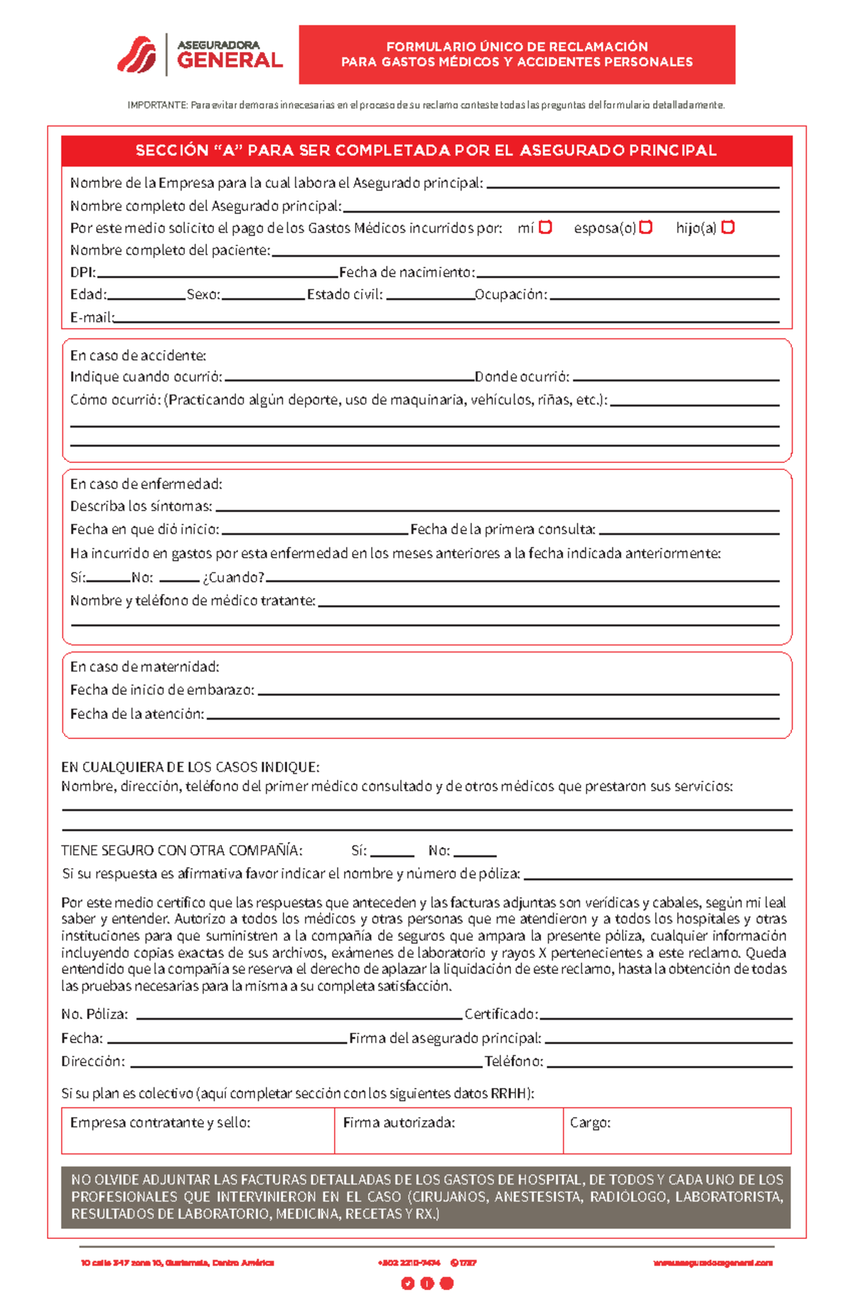 Formulario Unico de Reclamaci On AGSA - IMPORTANTE: Para evitar demoras ...