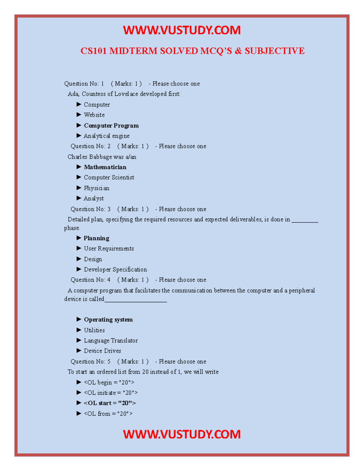 Cs101 Midterm Solved Mcqs Subjective Cs101 Midterm Solved Mcqs And Subjective Question No 1