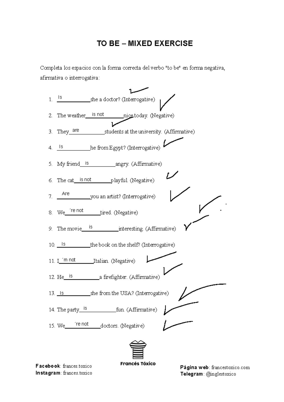 Tarea TO BE - Mixed Exercise - Facebook: frances Instagram: frances ...