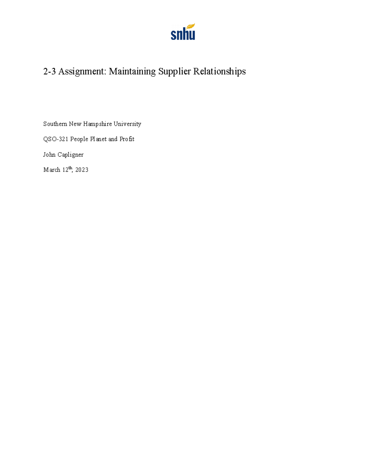 QSO 321 Module 2 Assignment - 2-3 Assignment: Maintaining Supplier ...