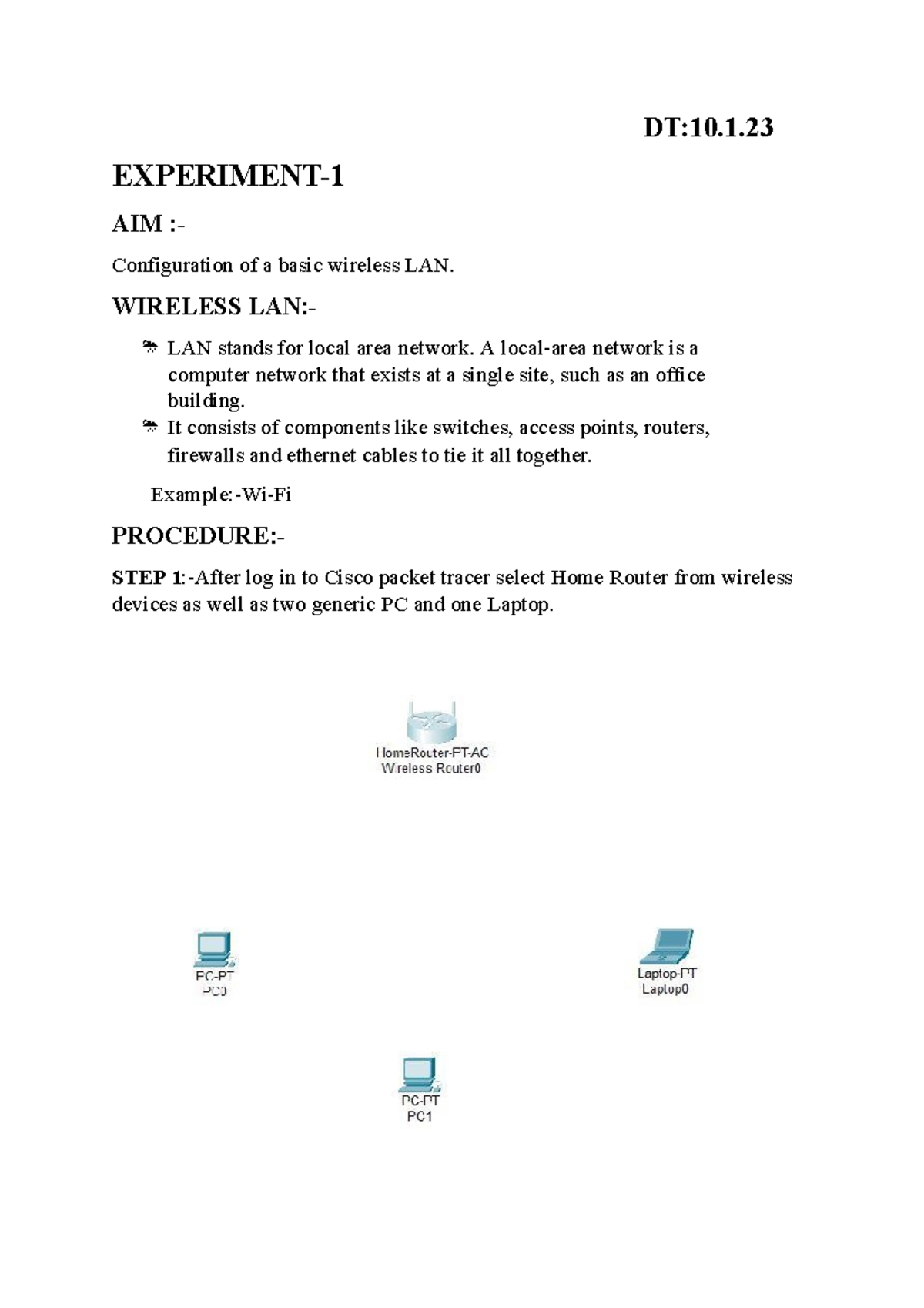Wireless networks lab record(CUTM1026) - DT:10. EXPERIMENT- AIM :- Configuration of a basic ...