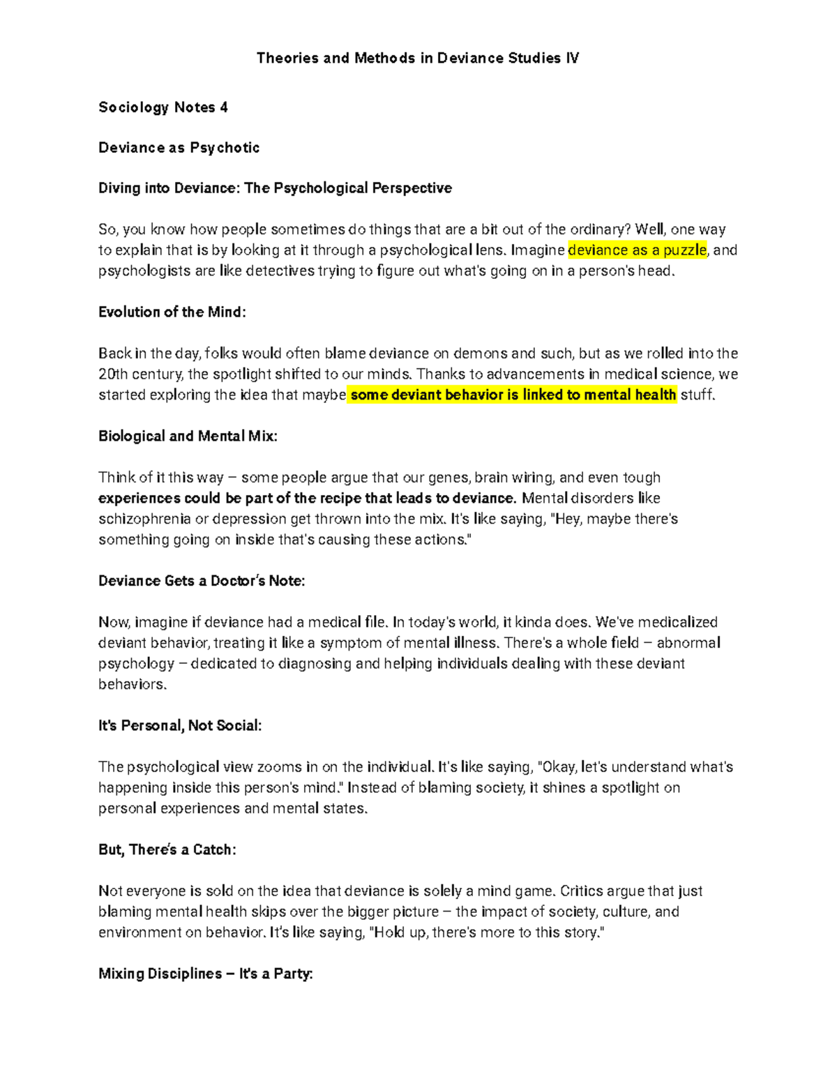 Sociology Notes 4 - Summary Understanding Deviance - Theories and ...