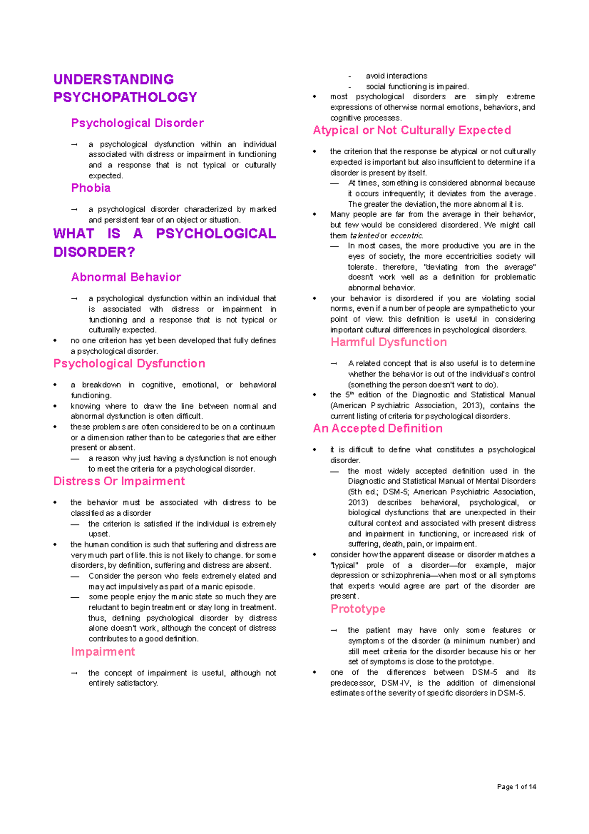 Format e-notes - Copy - psychology - UNDERSTANDING PSYCHOPATHOLOGY ...