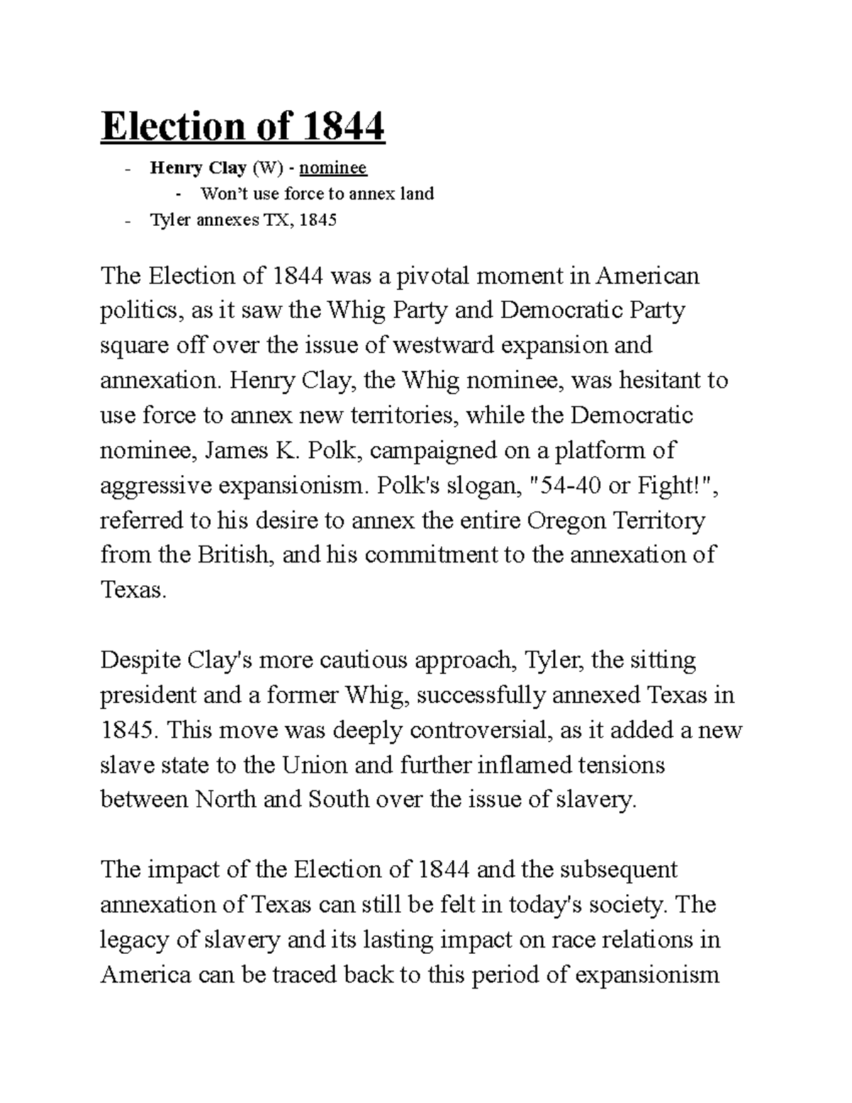 Election of 1844 influence in the US key qeustions - Election of 1844 ...