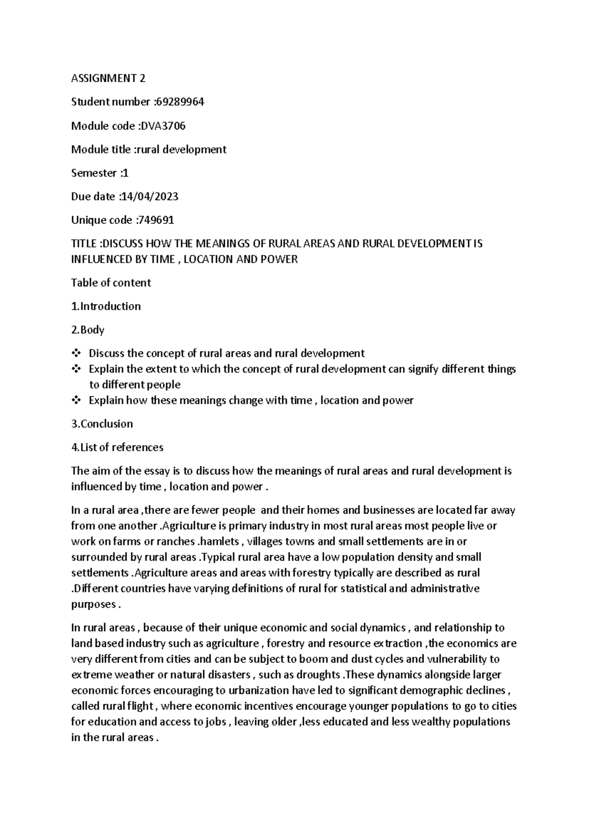 Assignment 2 DVA3706 - ASSIGNMENT 2 Student number : Module code :DVA Module title :rural - Studocu