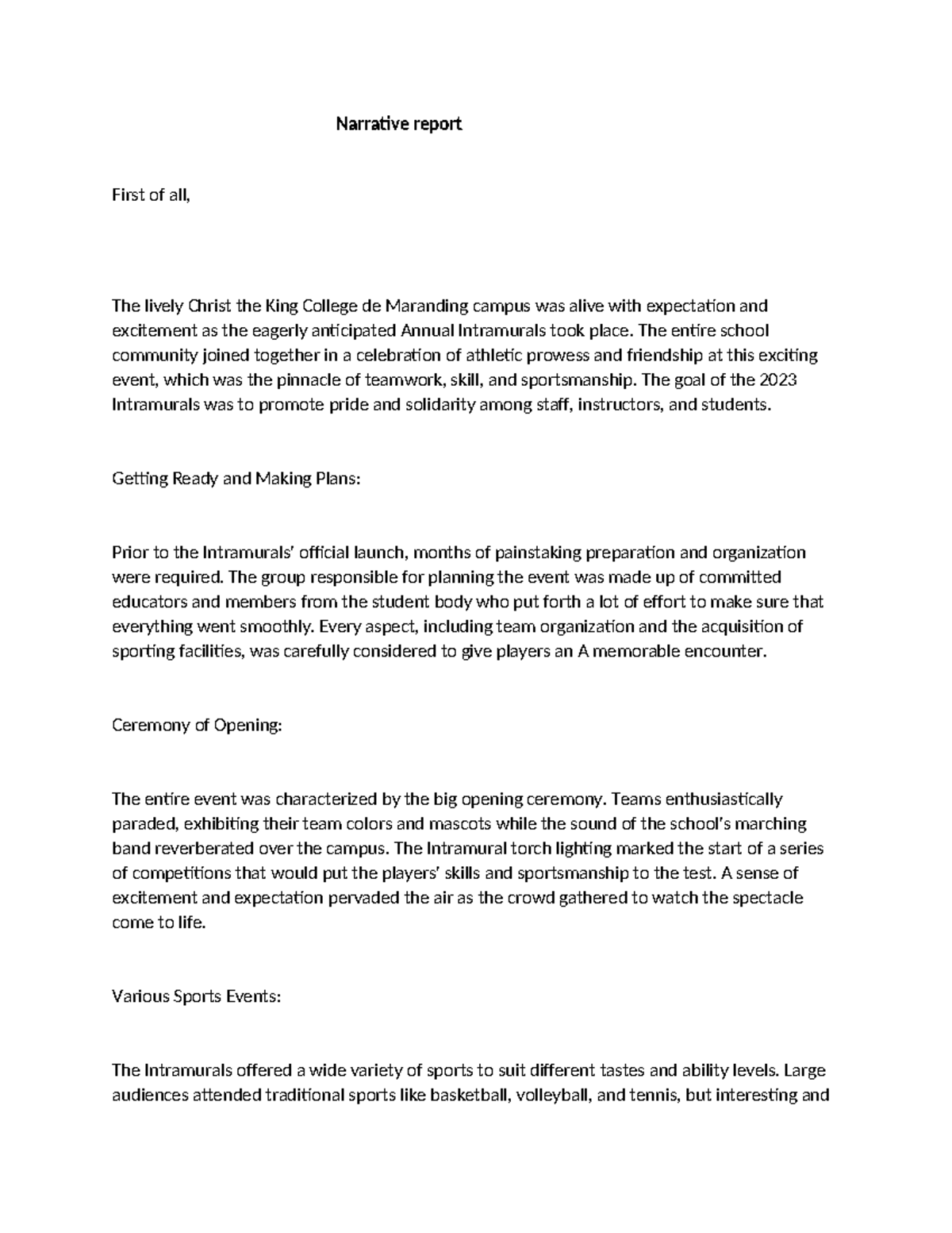 Narrative report - n/a - Narrative report First of all, The lively ...