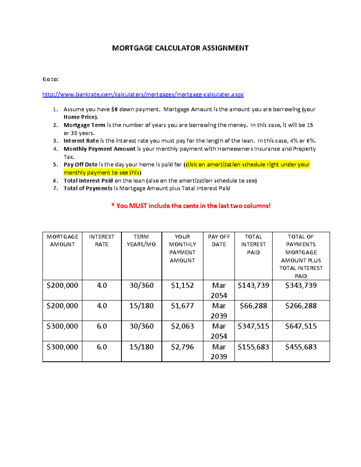 Mortgage Calculator Assignment - MORTGAGE CALCULATOR ASSIGNMENT Go to: - Studocu