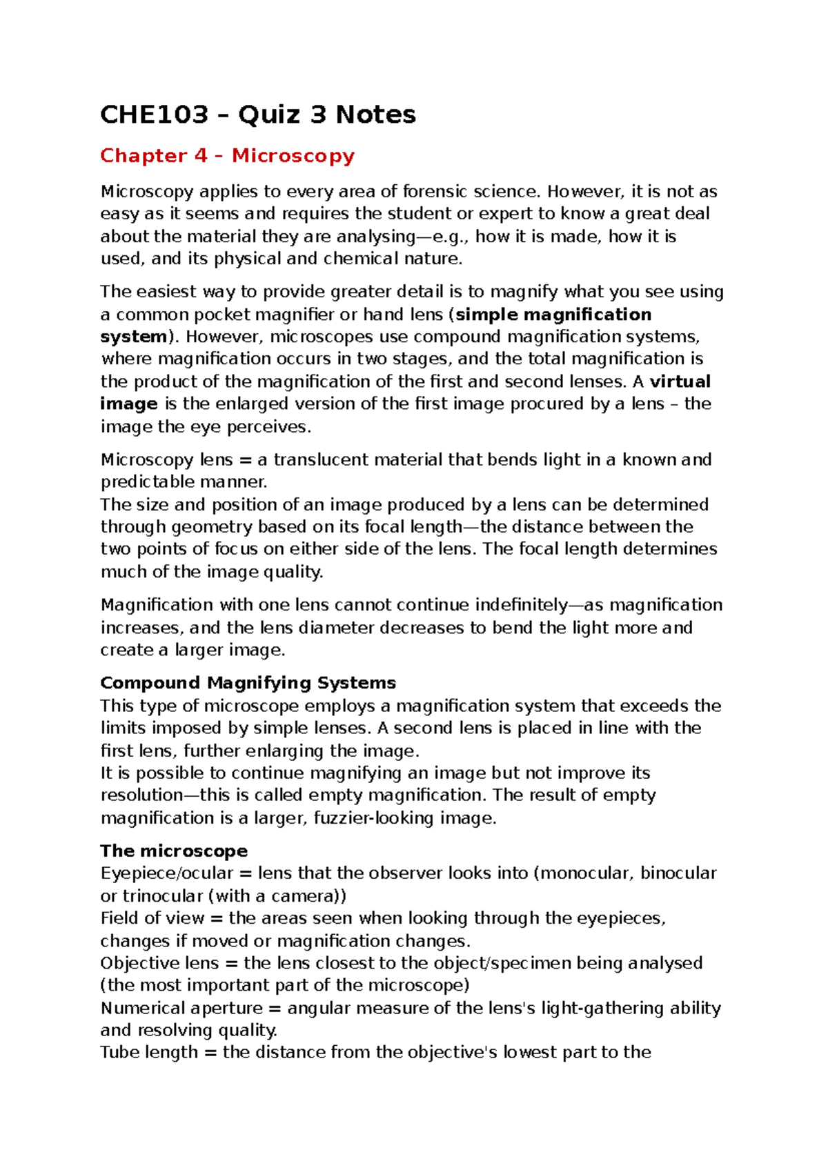 Forensics - Chapter Summaries (4, 5, 19, 22, 12, 15) - CHE103 – Quiz 3 ...