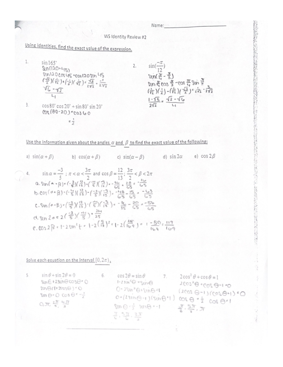 WS Identity Review #2 - Trig Homework - Studocu