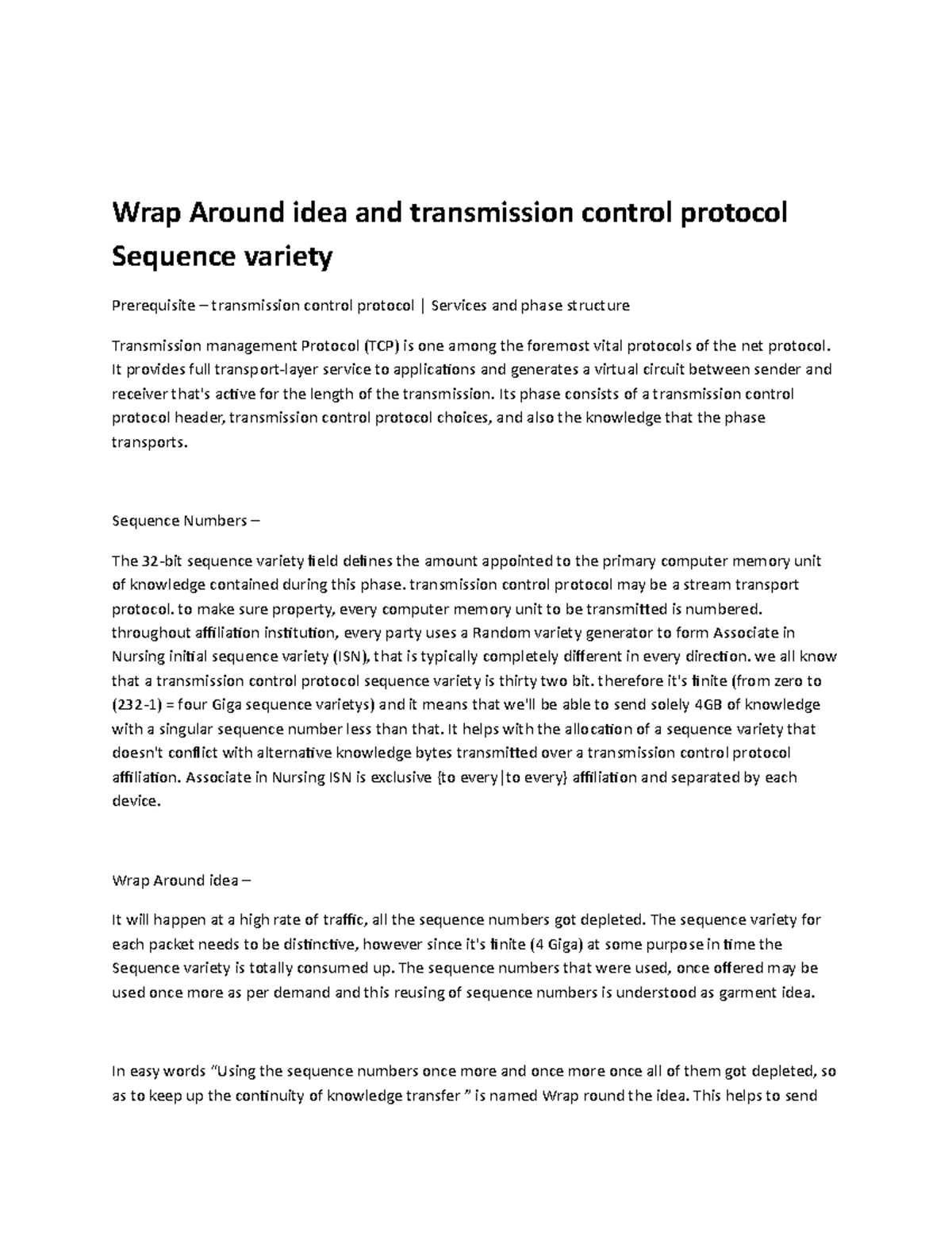 Wrap Around idea and transmission control protocol Sequence variety ...