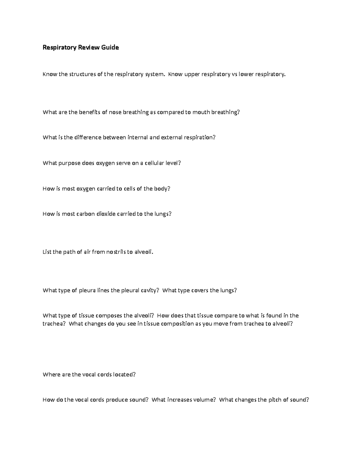 Respiratory Review Guide - Know upper respiratory vs lower respiratory ...