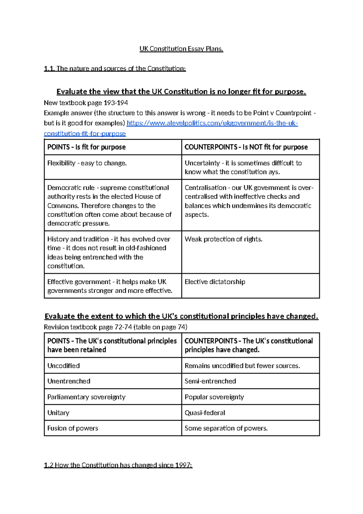 UK Constitution Essay Plans - 1. The nature and sources of the ...