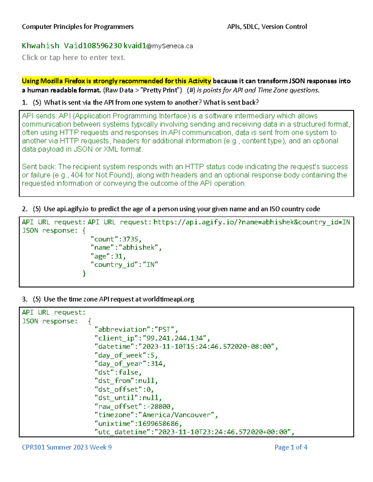 Cp4p Sdlc Activity Answers Khwahish Vaid 108596230 Kvaid1myseneca Click Or Tap Here To Enter
