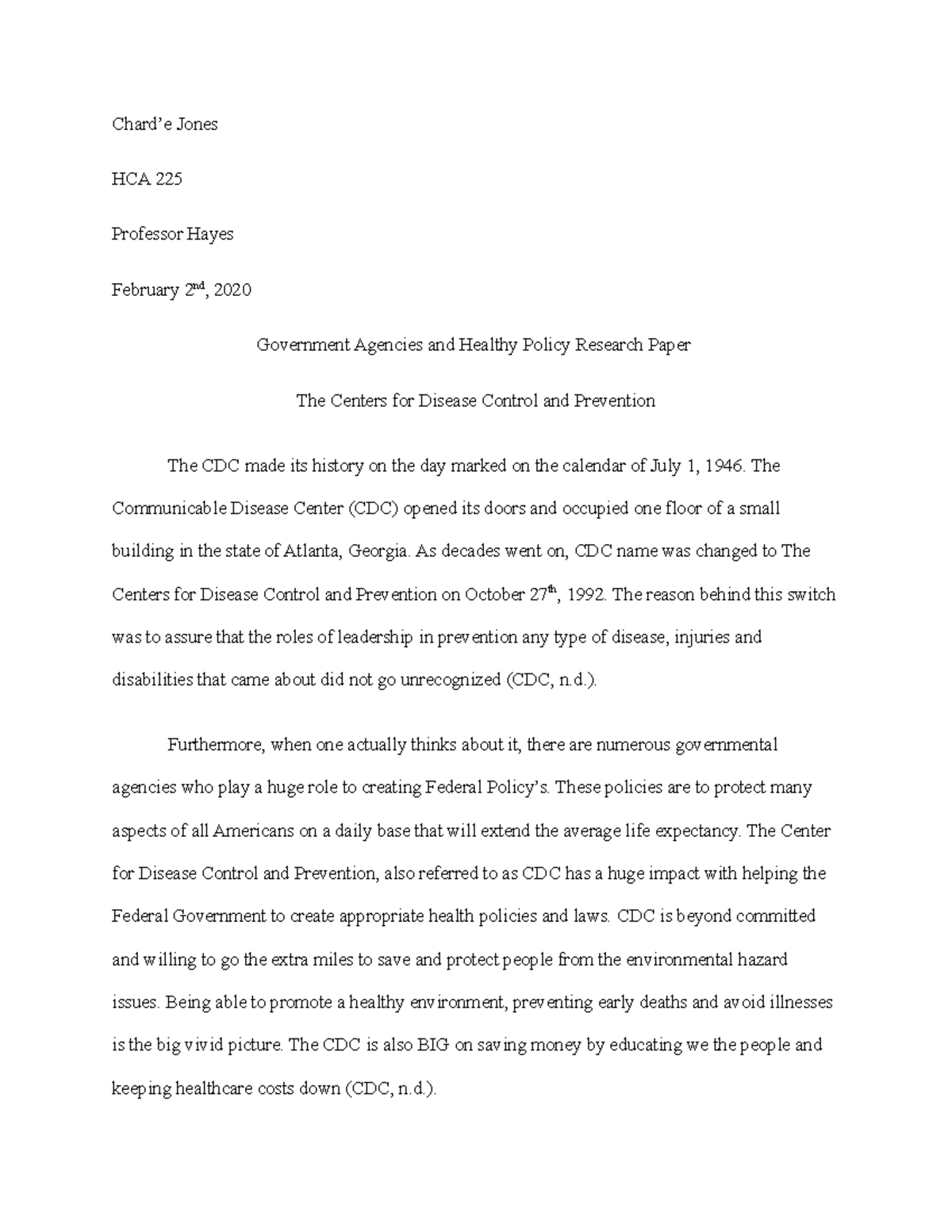 Government Agencies and Healthy Policy Research Paper - The ...