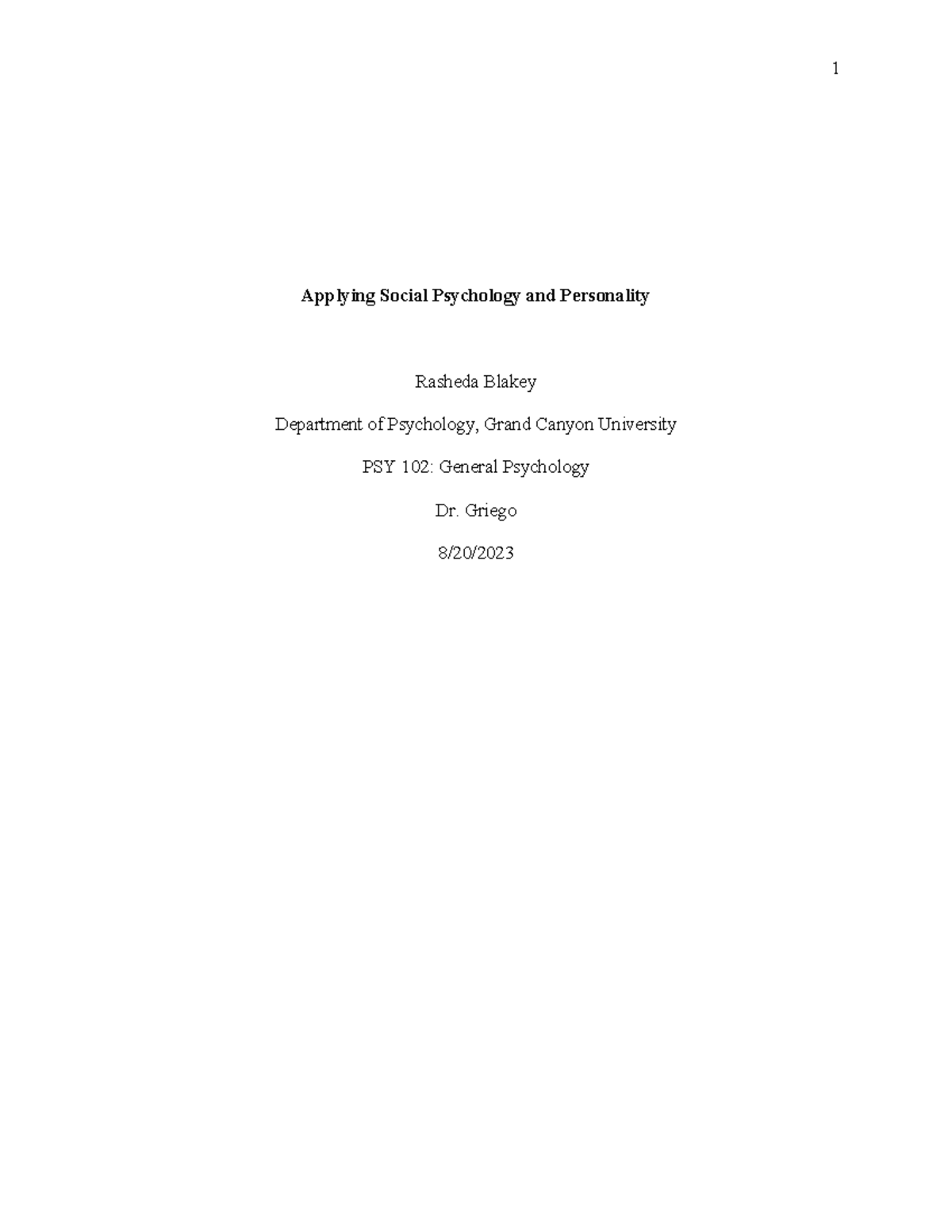 Applying Social Psychology and Personality (Obj. Topic) - Applying ...