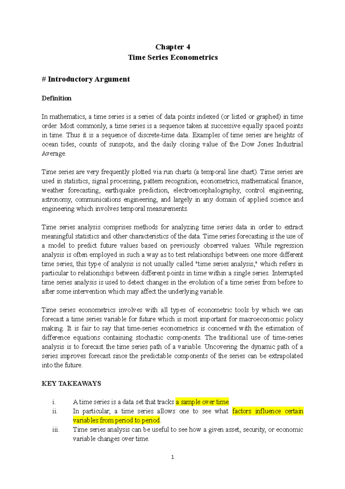 Chapter 4 - Work Hard. - Chapter 4 Time Series Econometrics # Introductory Argument Definition ...