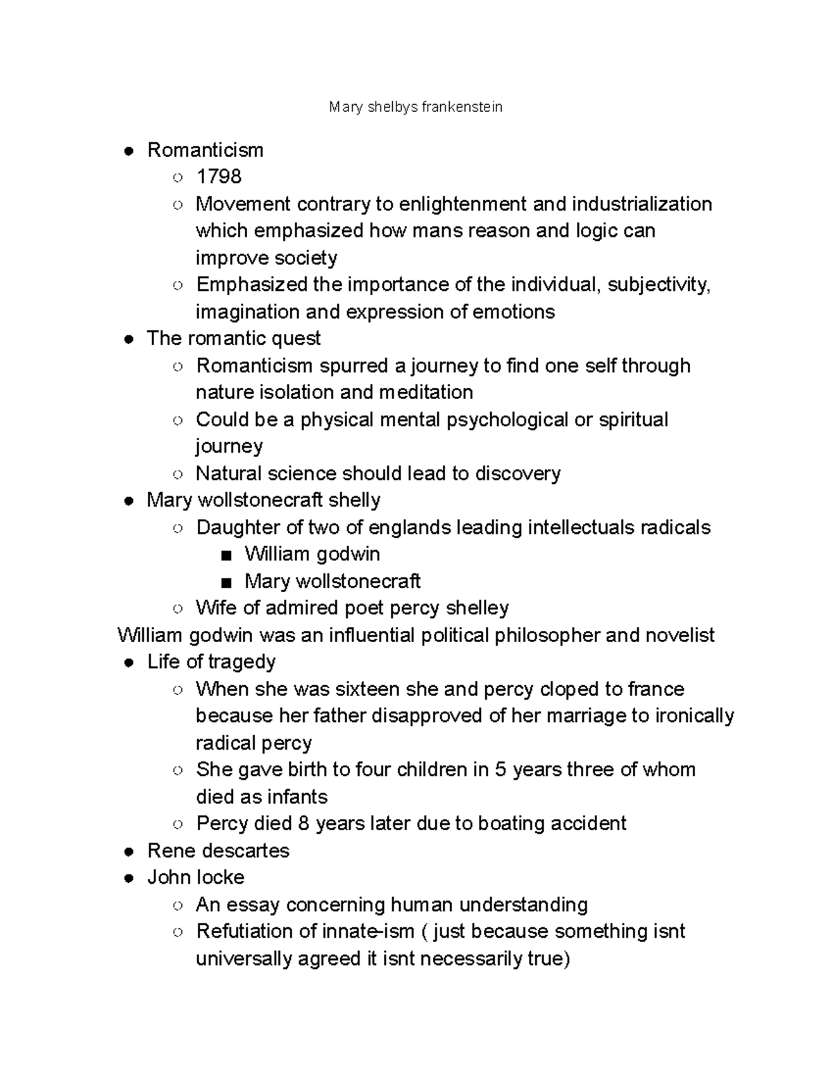 Intresting - its literally just notes - Mary shelbys frankenstein ...