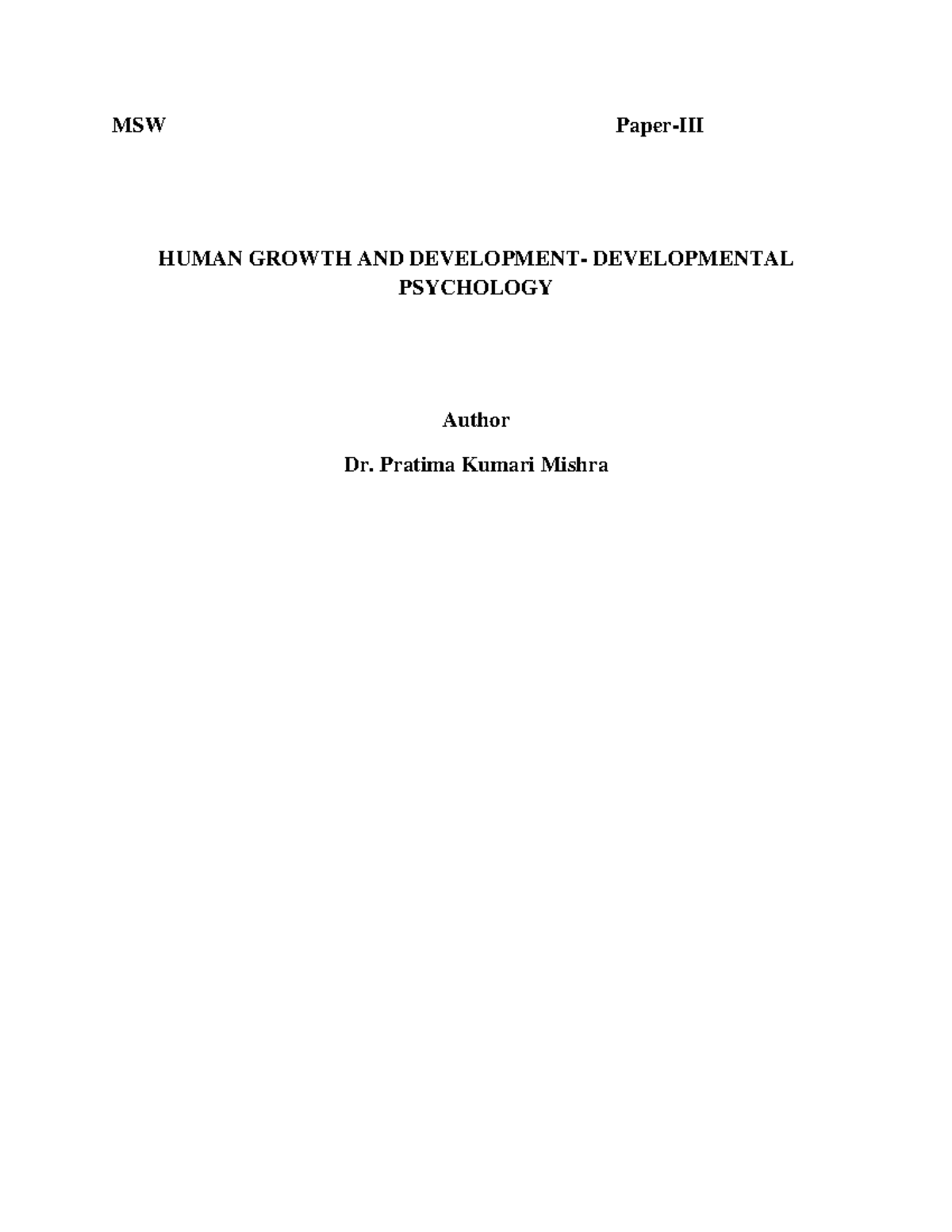 Human growth and development - MSW Paper-III HUMAN GROWTH AND ...