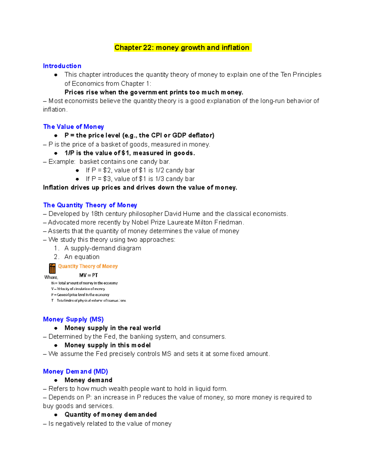 Chapter 22 money growth and inflation - Chapter 22: money growth and ...