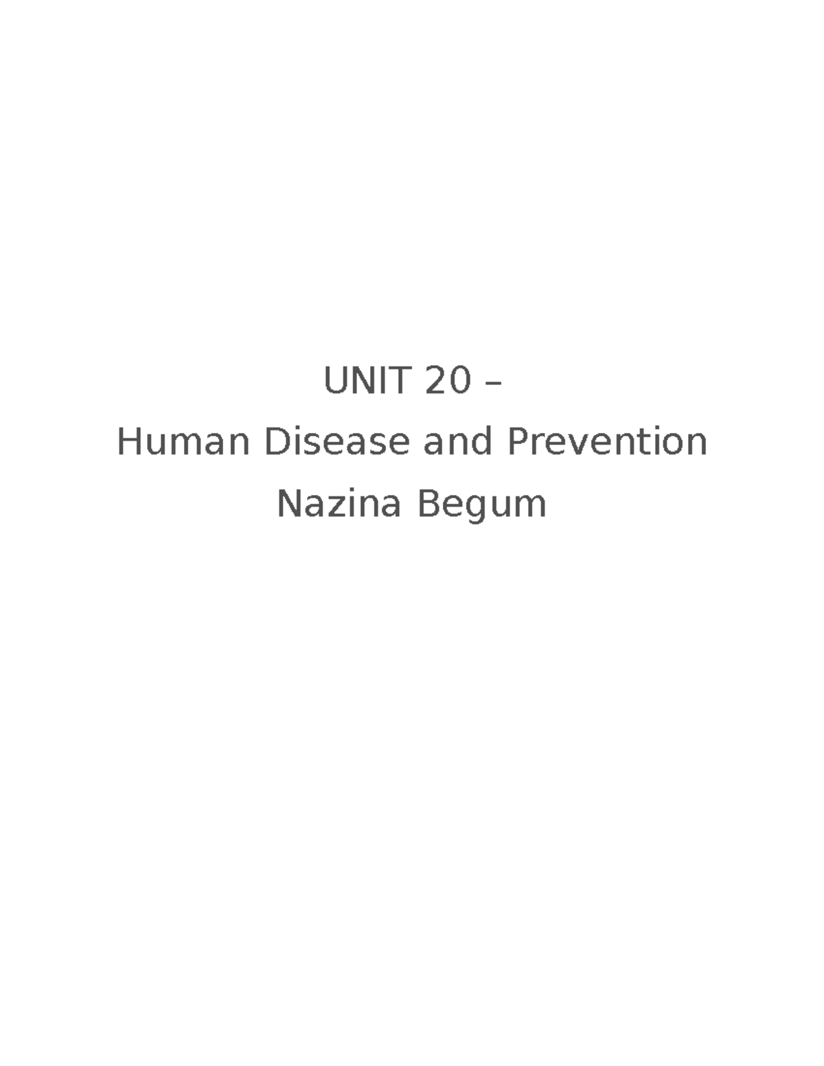 Unit 20 Human Health and Disease - UNIT 20 – Human Disease and ...