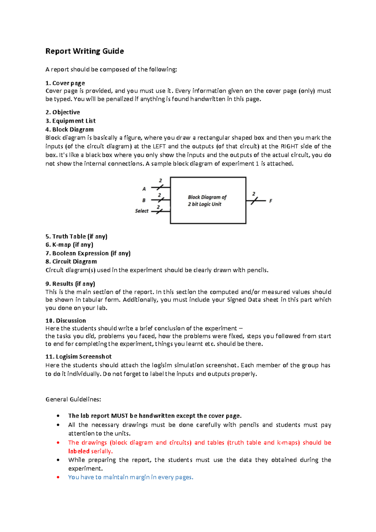 CSE332 L Report Writing Guide - Report Writing Guide A report should be composed of the ...
