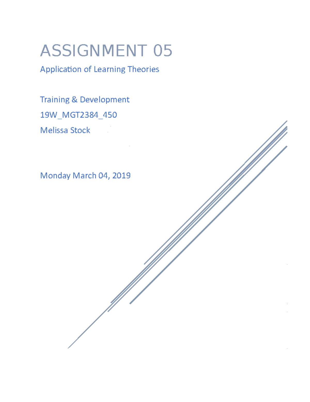 Assignment 05 Application of Learning Theories - ASSIGNMENT 05 ...