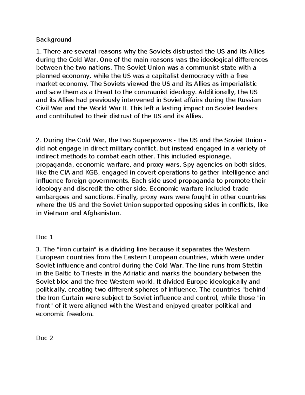 Cold War DBQ - cold war - Background There are several reasons why the ...