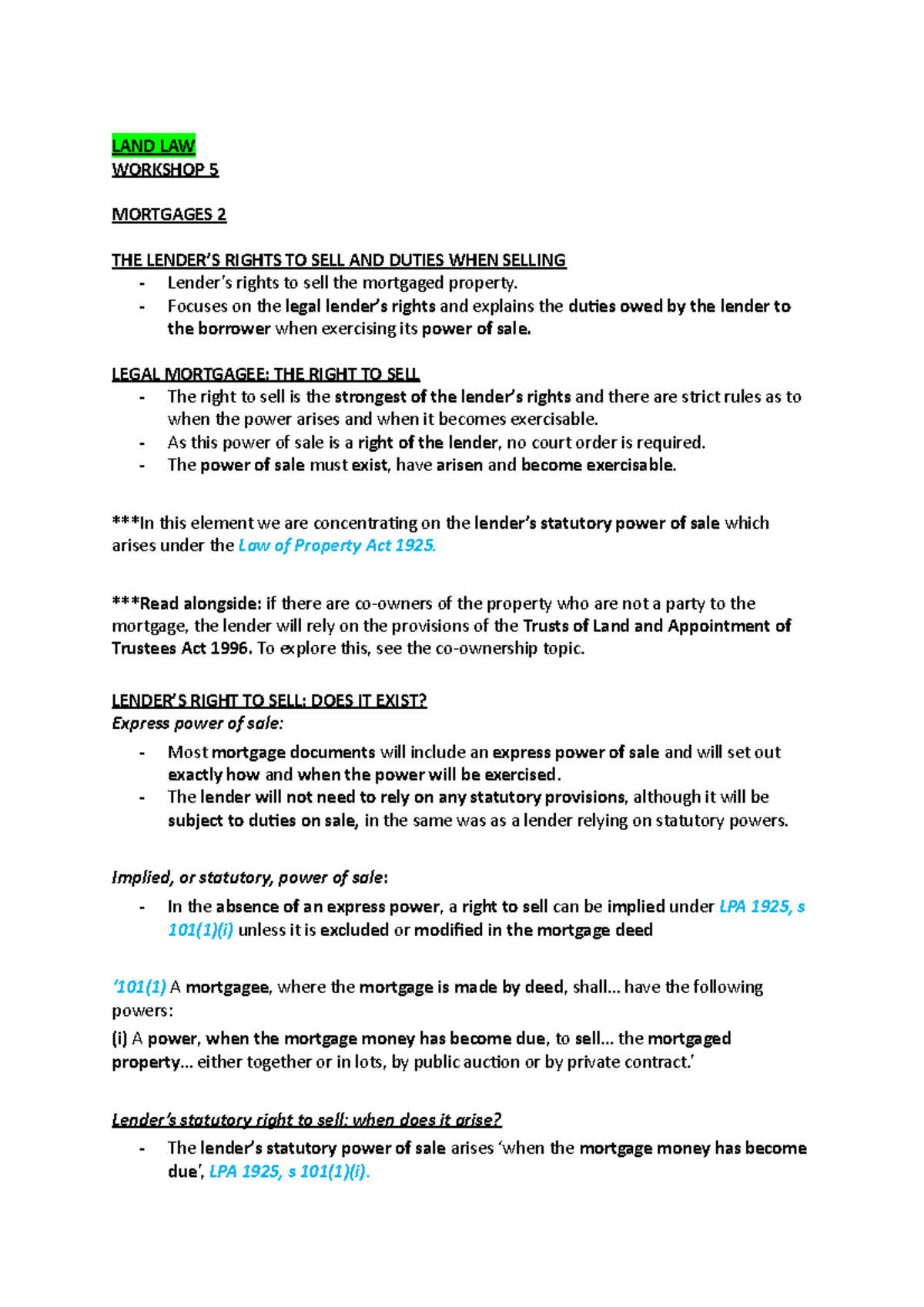 THE Lender’S Rights TO SELL AND Duties WHEN Selling - LAND LAW WORKSHOP ...